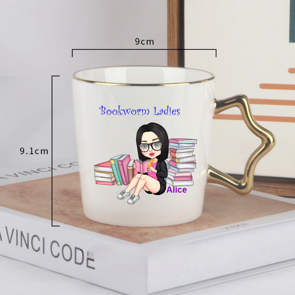 Personalized Bookworm Ladies Coffee Cup Cartoon Ceramic Mug With Star ...